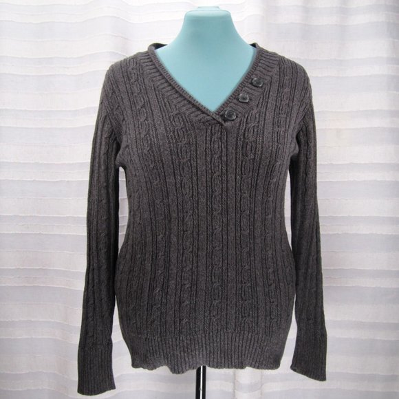 Northcrest | Sweaters | Northcrest Cotton Charcoal Gray Button Detail ...